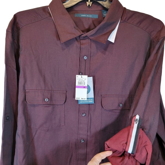 Perry Ellis | Shirts | Perry Ellis Shirt 2x Untucked Red Burgundy ...